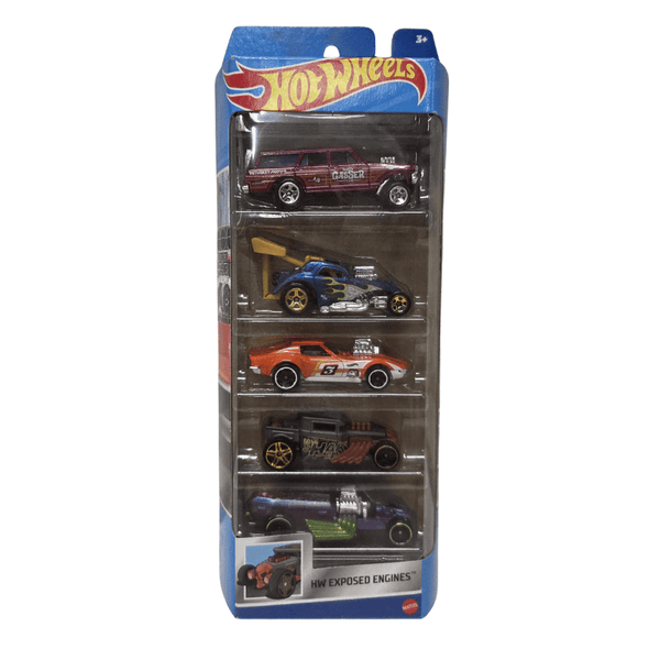 Hot Wheels 5 Car Pack HW Exposed Engines Silver Packaging – 24-7 Games ...